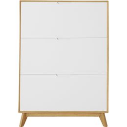 Schuhschrank Andas, B:89cm H:125cm T:24cm, wei&szlig;, MDF, Flur, Schr&auml;nke, "Pandrup", mit 3 Klappen, ca. 8 Paar Schuhe pro Klappe, H&ouml;he 125 cm