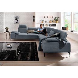 Ecksofa W.Schillig, B:318cm H:83cm T:298cm, blau, Chenille-Flachgewebe R66 (85% Polyester, 15% Nylon), Wohnzimmer, Sofas, "valentinoo, Designsofa,