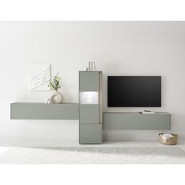 Wohnwand Inosign, B:350cm H:155cm T:40cmgrün aloe, Holzwerkstoff, Wohnzimmer, Kastenmöbel-Sets, "City/Giron, moderne Anbauwand, Komplettset in vielen