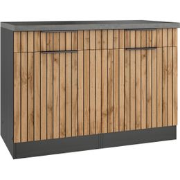 Unterschrank KOCHSTATION, B:120cm H:86cm T:60cm, grau, Holzwerkstoff, K&uuml;che, Schr&auml;nke, "KS-Lagos", Breite 120 cm, 2 T&uuml;ren, 2 Schubk&auml;sten