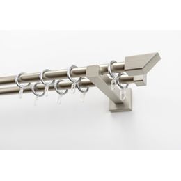Gardinenstange Garesa, L:150cm &Oslash;:20mm, silber, Holzwerkstoff, Metall, Wohnzimmer, Gardinenstangen, "CUBUS", Vorhanggarnitur, verl&auml;ngerbar, Endknopf