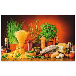 K&uuml;chenr&uuml;ckwand Artland, B:80cm H:50cm, bunt, Aluminium, Spritzschutzw&auml;nde, "Mediterranes und italienisches Essen", Alu Spritzschutz mit Klebeband,