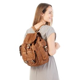 CLUTY Damen Cityrucksack, braun, Leder, Rindsleder, unifarben, Rucks&auml;cke, echt Leder, Made in Italy