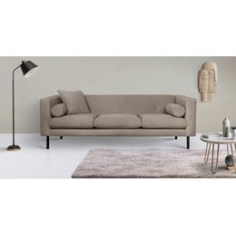 3-Sitzer Home Affaire, B:218cm H:83cm T:74cm, braun, 100% Polyester, Sofas, "Lillibeth Designsofa mit Wellenunterfederung, Maße B/T/H: 218/74/83 cm",