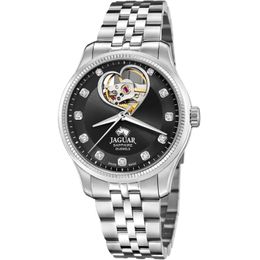Jaguar Damen Automatikuhr, silber, Armbanduhren, Armbanduhr, Damenuhr, offene Unruh in Herzform, Saphirglas, Swiss Made