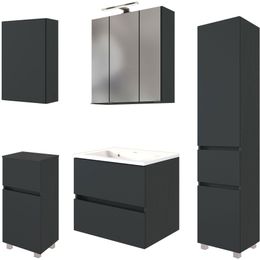 Badm&ouml;bel-Set Welltime, grau, Holzwerkstoff, Kastenm&ouml;bel-Sets, "Welltime M&ouml;bel Baabe Waschtisch-Set 3tlg. oder 5tlg.", ged&auml;mpfte Scharniere und