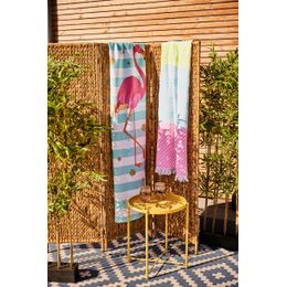 Strandtuch done., B:90cm L:180cm, bunt, Hamam Frottier, Obermaterial: 60% Polyester, 40% Baumwolle, Handtücher, "Flamingo", gestreift & Motiv, mit