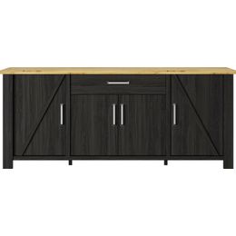 Buffet GAMI, B:220cm H:93cm T:50cm, schwarz, Spanplatte, K&uuml;che, Schr&auml;nke, "Sequoia", Wohnzimmer-Programm in Landhaus- und Industrial-Dekor