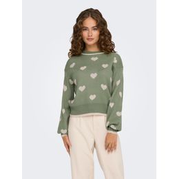 Jacqueline de Yong JDY Damen Rundhalspullover "JDYROMANCE L/S JACQ. PULLOVER KNT NOOS", grün, Gr. XS, gemustert, Strick, Obermaterial: 100% Polyacryl, Pullover