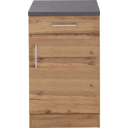 Unterschrank KOCHSTATION, B:50cm H:85cm T:60cm, braun, Holzwerkstoff, K&uuml;che, Schr&auml;nke, "KS-Colmar", 50 cm, mit Metallgriff, f&uuml;r viel Stauraum