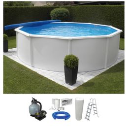 Rundpool KWAD, H:132cm &Oslash;:360cm, wei&szlig;, Schwimmbecken, "Supreme wei&szlig; inkl. Sicherheitsleiter und Zubeh&ouml;r", 5-tlg., H&ouml;he: 132 cm, blaue Innenfolie