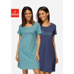 Vivance Dreams Damen Sleepshirt, Gr. 32, blau, Single Jersey, Obermaterial: 100% Baumwolle, unifarben, Basic, Kleider, mit Print in Spitzenoptik