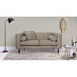 2-Sitzer Home Affaire, B:155cm H:83cm T:74cm, braun, 100% Polyester, Sofas, "Lillibeth Designsofa mit Wellenunterfederung, Ma&szlig;e B/T/H: 155/74/83 cm",