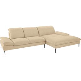 Ecksofa W.Schillig, B:340cm H:87cm T:185cm, beige, Chenille-Flachgewebe R66 (85% Polyester, 15% Nylon);Longlife Xtra-Leder Z59: Glattleder mit