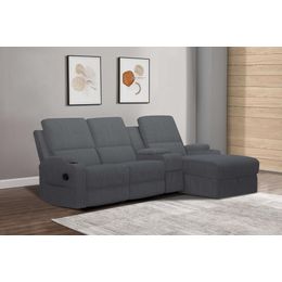 Ecksofa Home Affaire, B:240cm H:105cm T:155cm, grau, Wohnzimmer, Sofas, "NAPORI Multimediasofa, 3er Kinosessel XXL, L-Form, Cord", Kinosofa mit