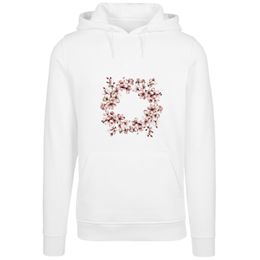 F4NT4STIC Damen Kapuzenpullover "Rosa Fr&uuml;hlings Blumenkranz Dekor", wei&szlig;, Gr. XS, Obermaterial: 65% Baumwolle, 35% Polyester, Pullover, Premium
