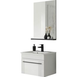 Badm&ouml;bel-Set Inosign, wei&szlig;, Kastenm&ouml;bel-Sets, "Cantara, Bad im modernen Design, 2-teiliges Badezimmer", Waschtisch und Spiegel, in Wei&szlig; Hochglanz,