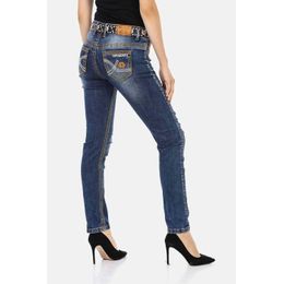 Cipo & Baxx CIPO & BAXX Damen Slim-fit-Jeans "Jeans", blau, Gr. 27, unifarben, 97% Baumwolle, 3% Elasthan, Jeans, mit l&auml;ssigen Destroyed-Elementen, WD457
