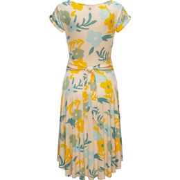Ragwear Damen Sommerkleid "Yvone Flowers", beige, Gr. XXL, 95% Viskose, 5% Elasthan, Kleider, Leichtes Jersey-Kleid mit Tailleng&uuml;rtel
