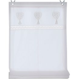 Raffrollo Kutti, B:60cm H:140cm, wei&szlig;, Obermaterial: 100% Baumwolle, K&uuml;che, Raffrollos, "Camille", wei&szlig;, blickdicht, Baumwolle, bestickt, Herz,