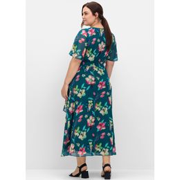sheego Damen Abendkleid "Abendkleid", rot, Gr. 48, gebl&uuml;mt, gemustert, mehrfarbig, 100% Polyester, Futter:100% Polyester, Kleider