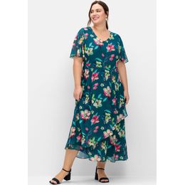 sheego Damen Abendkleid "Abendkleid", rot, Gr. 46, gebl&uuml;mt, gemustert, mehrfarbig, 100% Polyester, Futter:100% Polyester, Kleider