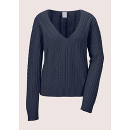 Madeleine Mode MADELEINE Damen Longpullover "Kaschmirpullover Kaschmirpullover mit V-Ausschnitt", blau, Gr. 34, Obermaterial: 100% Kaschmir WS., Pullover