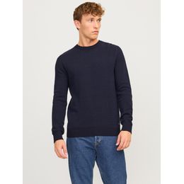 Jack & Jones JACK & JONES Herren Rundhalspullover "JJEGLOBE KNIT CREW NECK NOOS", blau, Gr. L, meliert, Strick, Obermaterial: 100% Baumwolle, Pullover, in Strick