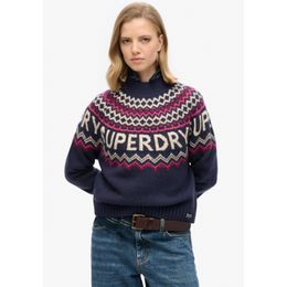 Superdry Damen Strickpullover "BRANDED JUMPER", blau, Gr. M, gemustert, Strick, Obermaterial: 80% Polyacryl, 20% Wolle, Pullover