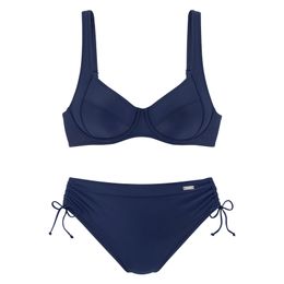 Lascana Damen B&uuml;gel-Bikini, blau, Gr. 36, unifarben, Polyamid, Bikini-Sets, mit seitlich geraffter Bikinihose