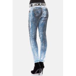 Cipo & Baxx CIPO & BAXX Damen Slim-fit-Jeans "Jeans", blau, Gr. 30, unifarben, 98% Baumwolle, 2% Elasthan, Jeans, mit Nietenbesatz, WD-375