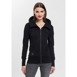 Ragwear Damen Sweatjacke "NESKA ZIP O", schwarz, Gr. XS, kontrastfarbene Details, unifarben, Sweatware, Obermaterial: 90% Baumwolle, 10% Polyester,