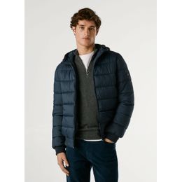 Pepe Jeans Herren Steppjacke "PUFFER HOOD", blau, Gr. M, unifarben, Web, Obermaterial: 100% Polyamid, Jacken, Regular Fit mit Kapuze