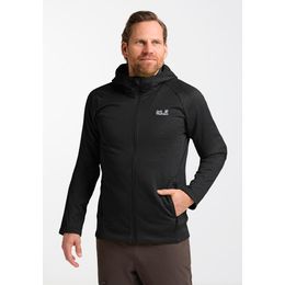 Jack Wolfskin Herren Fleecejacke "PEAK DISTRICT HOODED FZ M", schwarz, Gr. M, Oberstoff: 94% POLYESTER, 6% ELASTHAN; Futter 1: 100% POLYESTER, Jacken