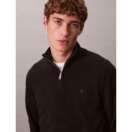 Stehkragenpullover Calvin Klein "LS 100% MERINO QZ 14GG", Herren, Gr. S, schwarz, Web, Obermaterial: 100% Wolle, unifarben, regular fit normal, Rundhals, eingesetzt gerader Abschluss, Pullover Stehkragenpullover, Mit Rundhalsausschnitt, regular fit