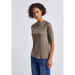 Street One Damen T-Shirt, braun, Gr. 36, unifarben, Web, 50% Modal, 50% Baumwolle, Shirts, im soften Baumwoll-Mix