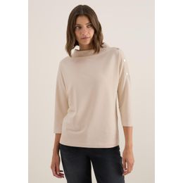 Langarmshirt Cecil, Damen, Gr. L (42), oat milk beige, Web, 48% Baumwolle, 48% Modal, 4% Elasthan, unifarben, normal normal, hoch geschlossener Ausschnitt, abgesteppt, Shirts Langarmshirt, im soften Baumwoll-Mix