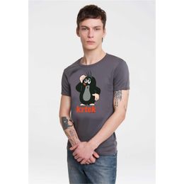 logoshirt Herren T-Shirt "Der kleine Maulwurf Krtek", grau, Gr. L, bedruckt, 100% Baumwolle, Shirts, mit coolem Der kleine Maulwurf-Print