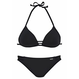 Bruno Banani Damen Triangel-Bikini, schwarz, Gr. 34, unifarben, Polyamid, Bikini-Sets, mit Zierb&auml;ndern