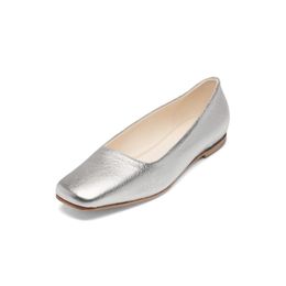 Henry Stevens Damen Ballerina "Audrey B Businessschuh", Gr. 40, silber, Ziegennappa, Schuhe, Damen Halbschuhe Leder handgefertigt, Slipper