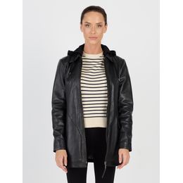 JCC Damen Lederjacke "3102220", schwarz, Gr. 38, Oberstoff: 100% Leder. Innenfutter: 100% Polyester. &Auml;rmelfutter: 100% Polyester. Kapuze: 100%