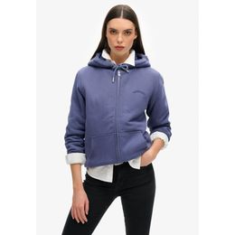 Superdry Damen Kapuzensweatjacke "BORG LINED ZIPHOOD", blau, Gr. XL, unifarben, Sweatware, Obermaterial: 80% Baumwolle, 20% Polyester, Sweatjacken
