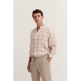 Bugatti Herren Langarmhemd, beige, Gr. L, gestreift, 100% Leinen, Hemden, mit Karo-Muster