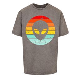 F4NT4STIC Damen T-Shirt "Alien Retro Sonnenuntergang", grau, Gr. L, Obermaterial: 100% Baumwolle, Shirts, Premium Qualit&auml;t