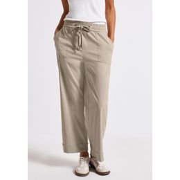 Street One Damen Bermudas, beige, Gr. 46, unifarben, Web, 66% Baumwolle, 30% Polyester, 4% Elasthan, Hosen, High Waist