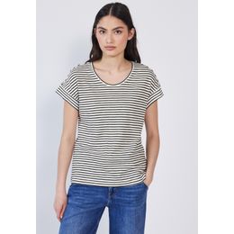 Damen Rundhalsshirt, gr&uuml;n, Gr. 38, STREET ONE STUDIO, gestreift, Web, 75% Baumwolle, 25% Polyester, Shirts, mit Rundhalsausschnitt