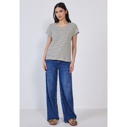 Damen Rundhalsshirt, gr&uuml;n, Gr. 38, STREET ONE STUDIO, gestreift, Web, 75% Baumwolle, 25% Polyester, Shirts, mit Rundhalsausschnitt