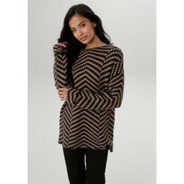 Damen Strickpullover, blau, Gr. 42, Aniston SELECTED, Jacquardmuster, gemustert, Feinstrick, Obermaterial: 67% Polyacryl, 30% Polyester, 3% Elasthan,