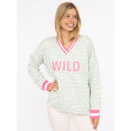 Zwillingsherz Damen Sweatshirt ""Leo Pastell"", gr&uuml;n, Gr. S, gemustert, mehrfarbig, Jersey, Obermaterial: 50% Baumwolle, 50% Polyester, Sweatshirts,