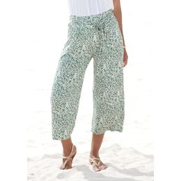 Beach Time BEACHTIME Damen Culotte, gr&uuml;n, Gr. 34, bedruckt, Jersey, Obermaterial: 95% Viskose, 5% Elasthan, Hosen, mit Bl&auml;tterdruck und Bindeband,